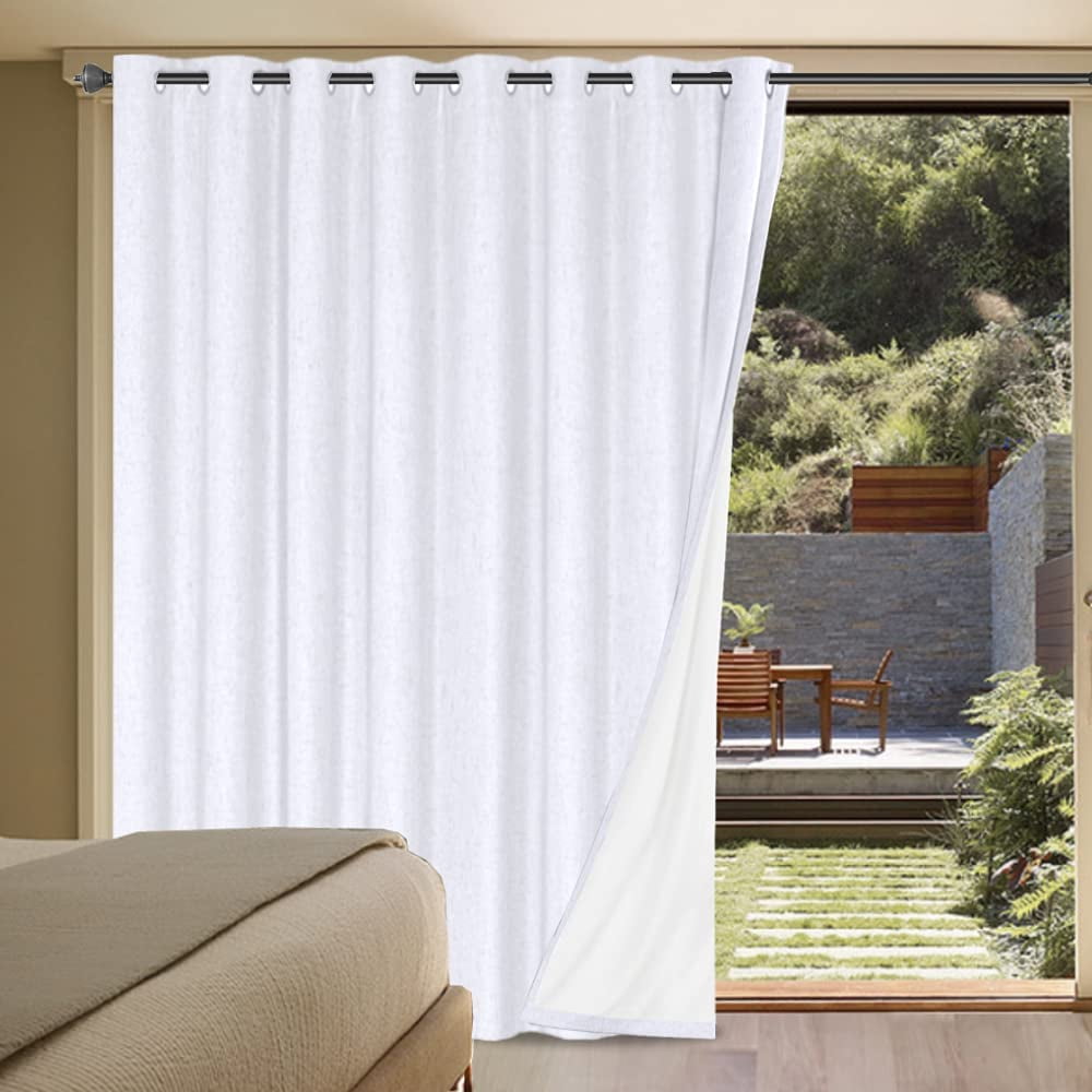 White Linen Blackout Curtains Durable Thick Textured Linen Look 100% ...