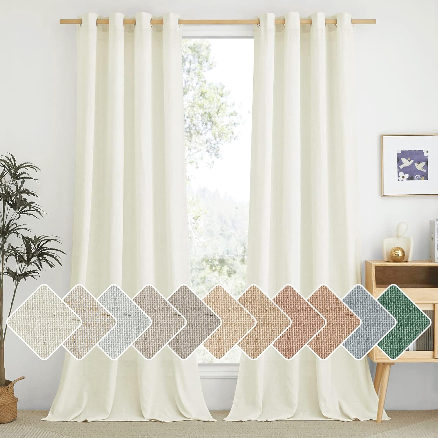 Off White Linen Curtains 84 inch Length, Grommet Privacy Added Thick ...
