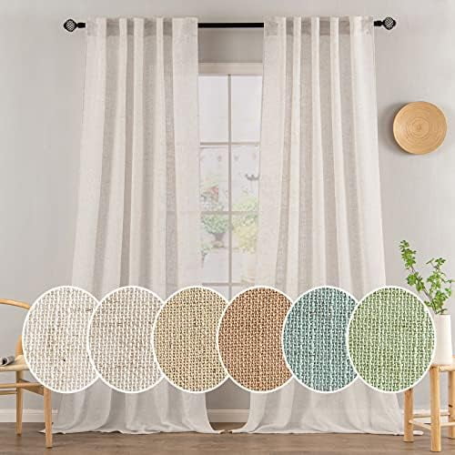 White Linen Curtains 90 Inch Long 2 Panels Set for Bedroom Living Room ...