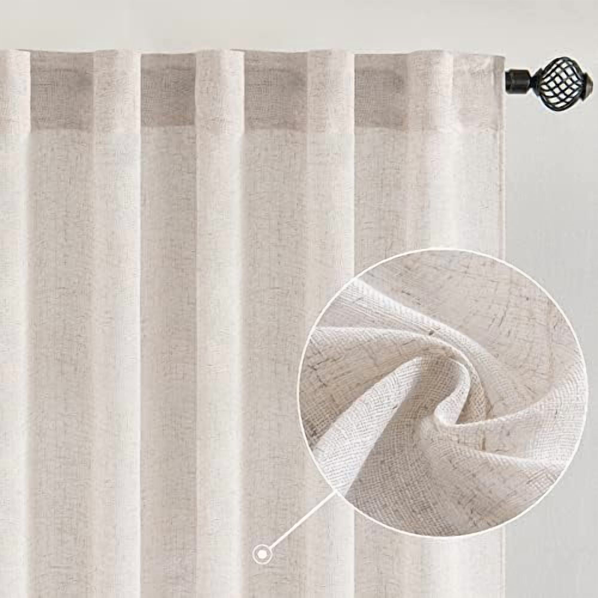 White Linen Curtains 96 Inch Long for Bedroom Living Room, Soft Thick ...
