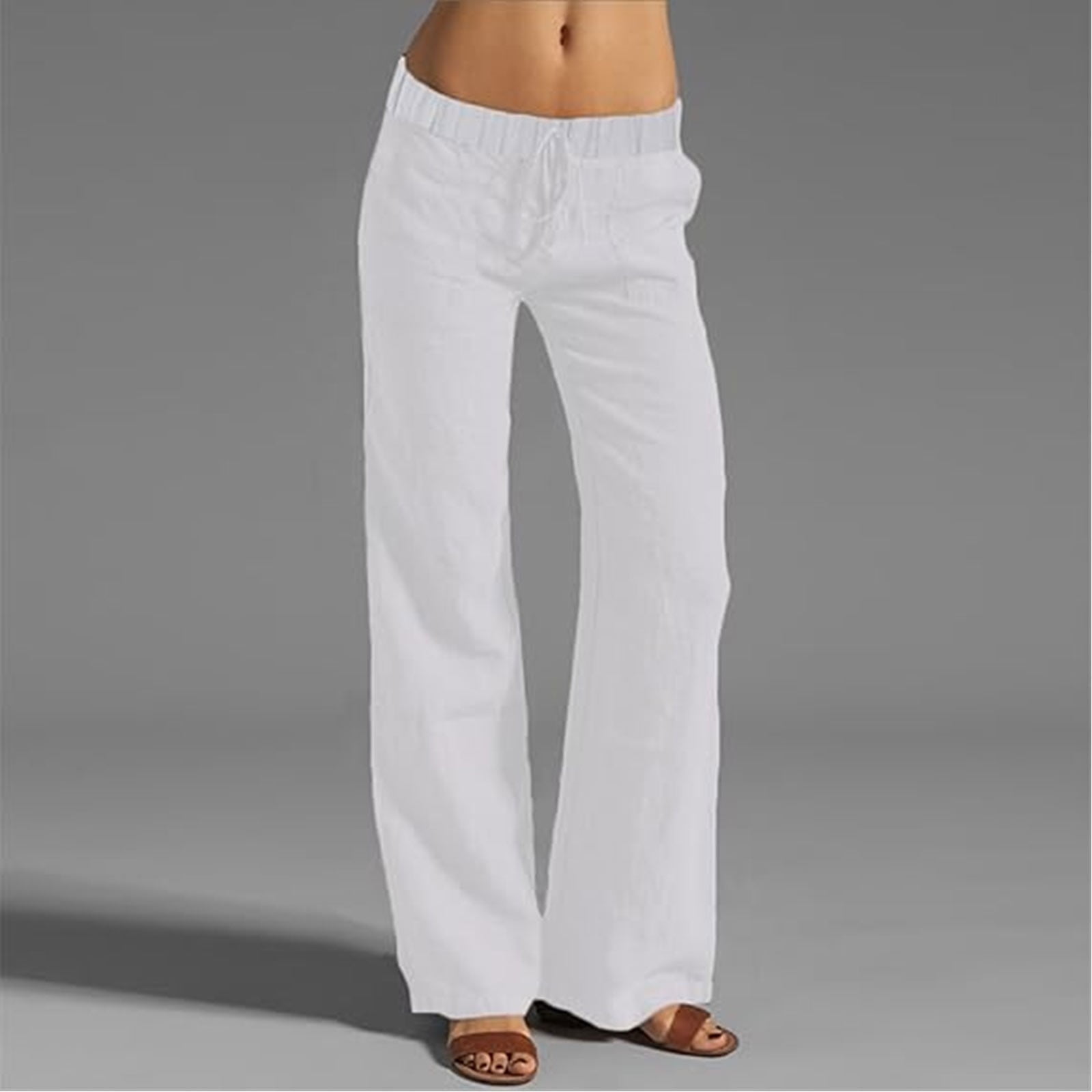 White Linen Pants Women Linen Pants Women Casual Straight Leg Elastic ...