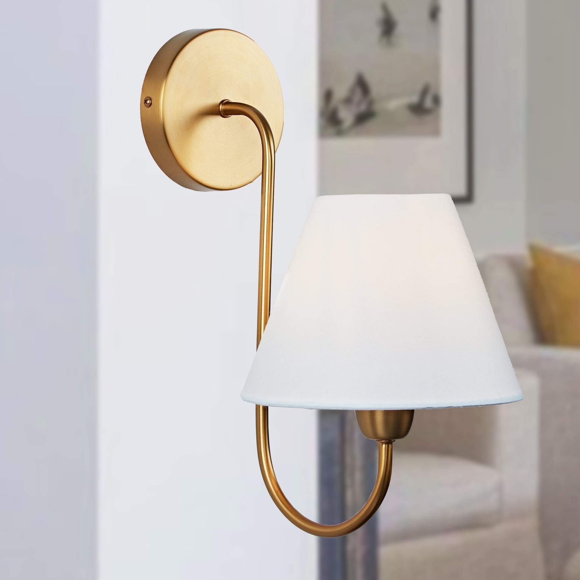 Gleaming Elegance Wall Sconce with Antique Brass&White Linen Shade ...
