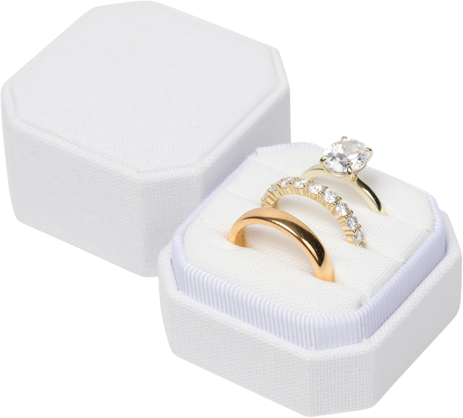 White Linen Wedding Ring Box, Engagement Ring Box, 3 Slot Ring Box ...
