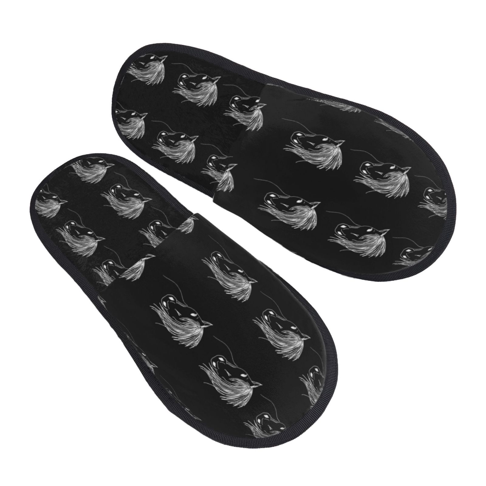 White Lines Long Sideburns Horse House Slippers for Women Indoor, Fuzzy ...