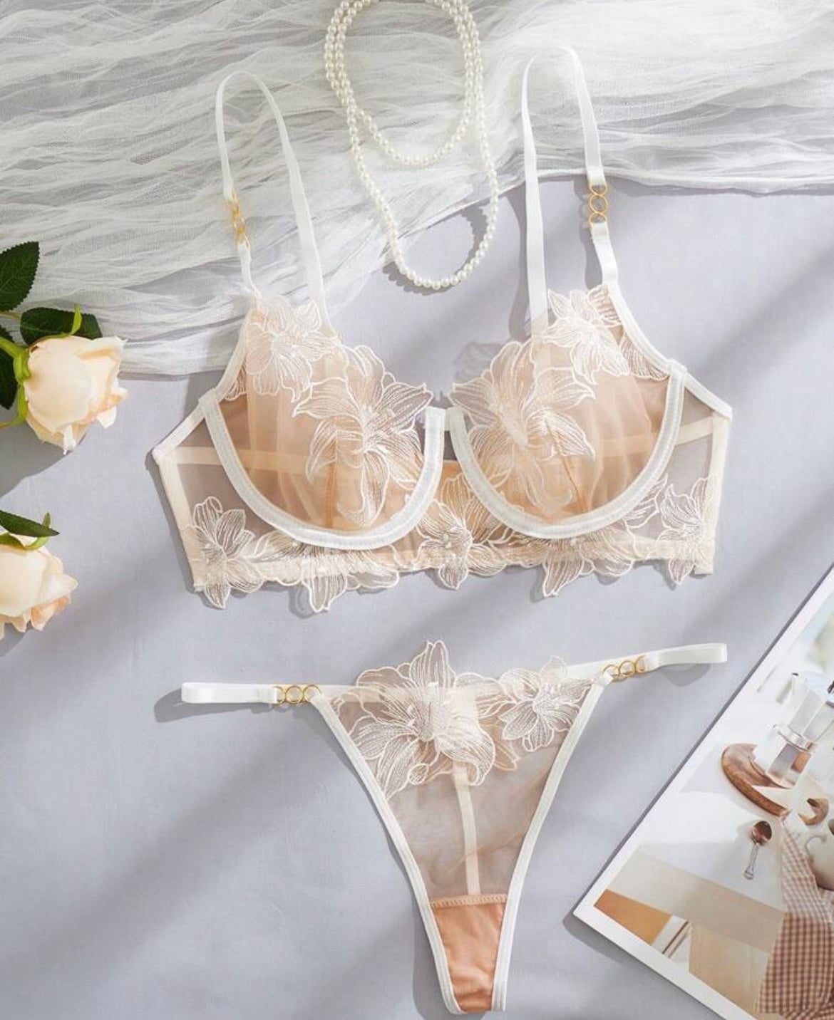 White Lingerie Set Embroidered - Walmart.com