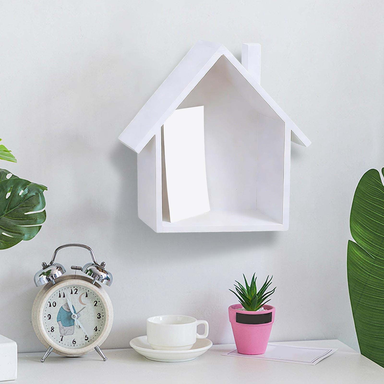 White Little House Wall Shelf - Solid Wood Storage Shelving Unit, Cute ...