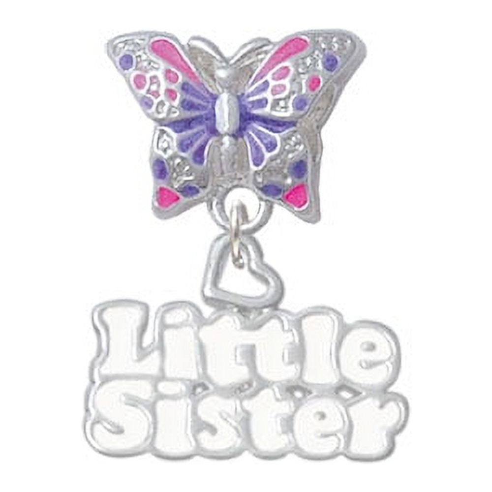 White ''Little Sister'' with Heart - Butterfly Charm Bead - Walmart.com