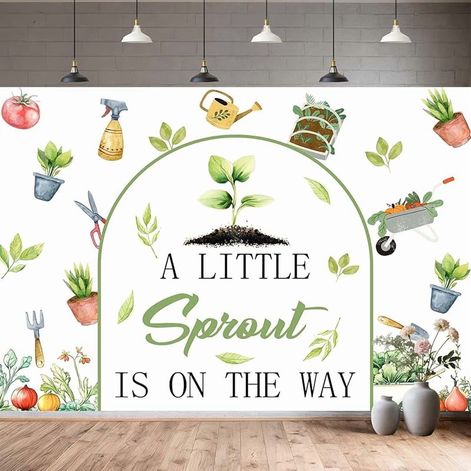 White A Little Sprout is On The Way Baby Shower Cute Backdrop Greenery ...