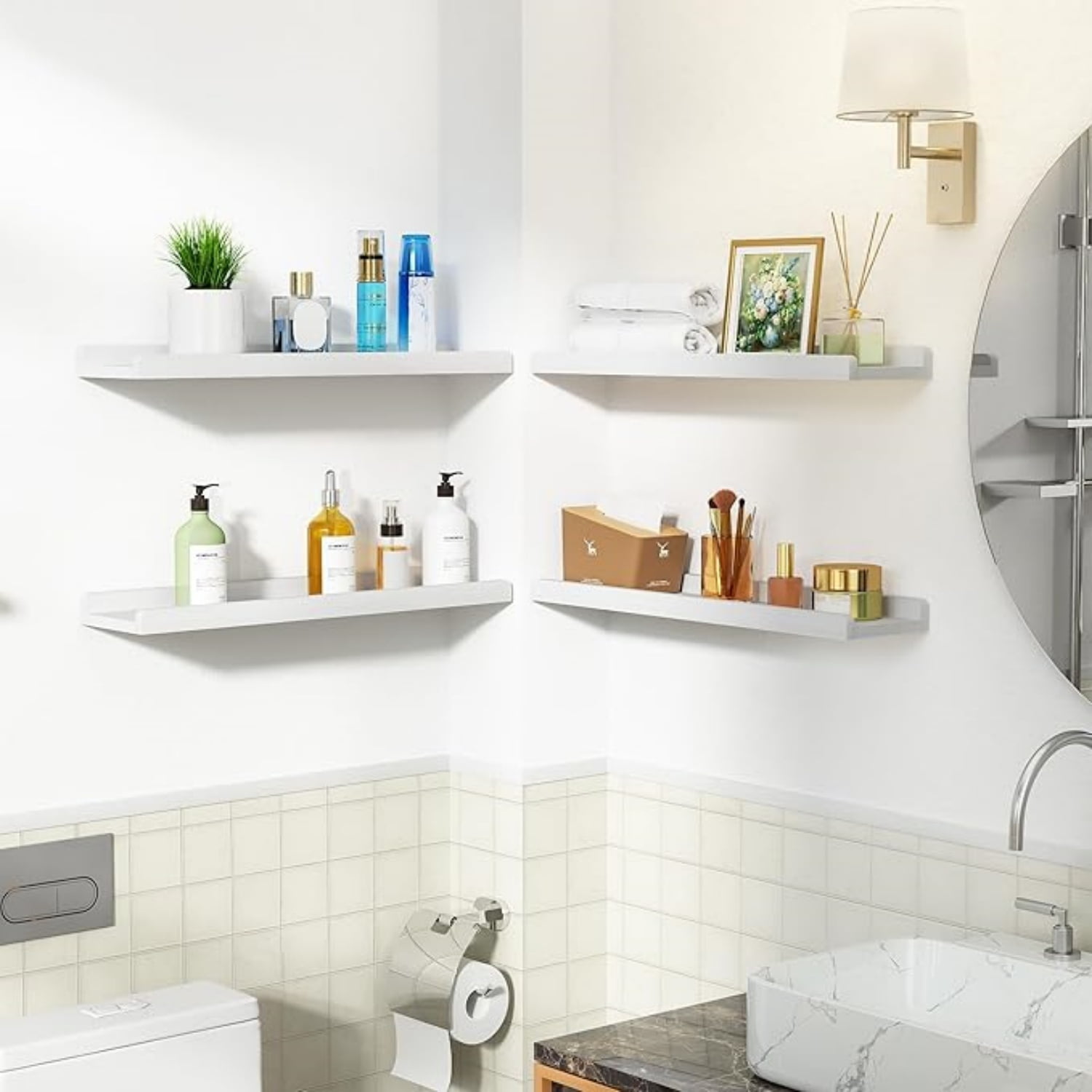 White Long Floating Shelves for Wall 24 Inch Set of 4, Rustic Wall ...