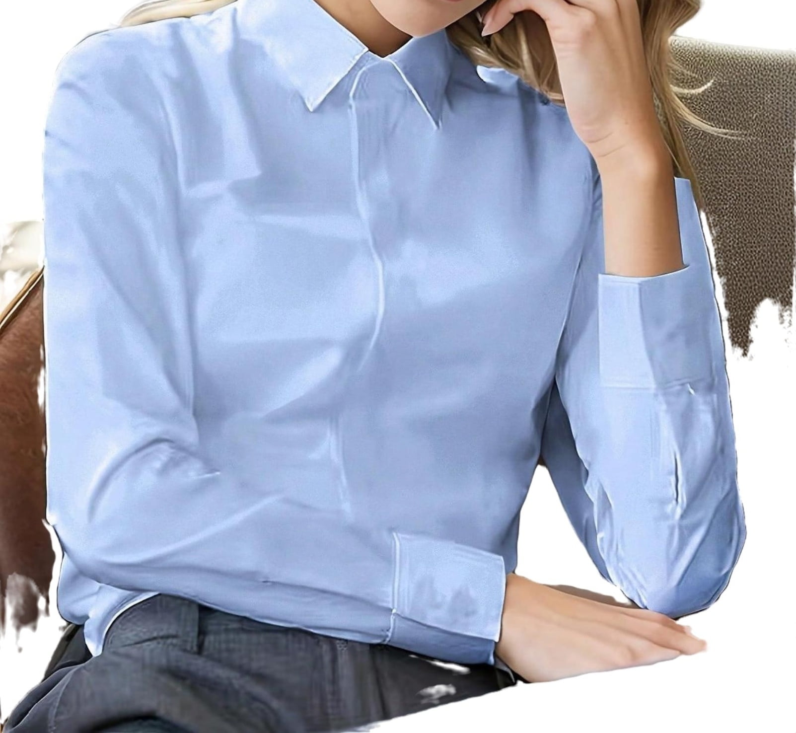 White Long Sleeve Fitted Women's Office Formal Blouse - Walmart.com