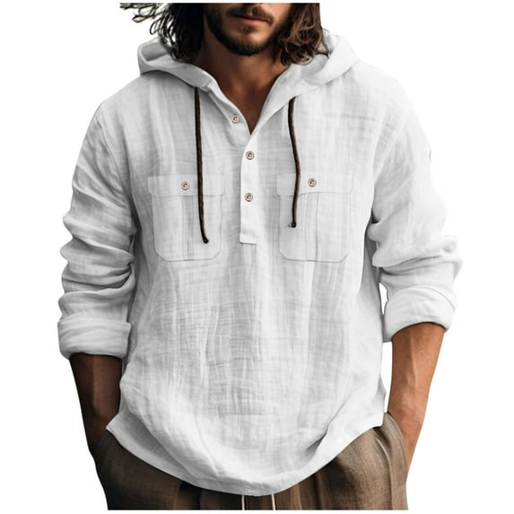 White Long Sleeve for Man Fall Summer High Neck Faux Gauze Linen Lounge ...
