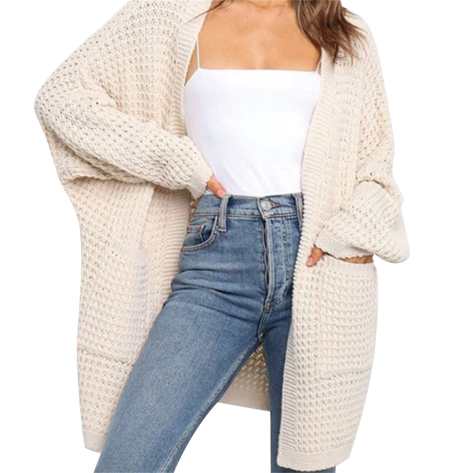 MPWEGNP White Long Sweaters Women's New Knitted Cardigan Loose Large ...