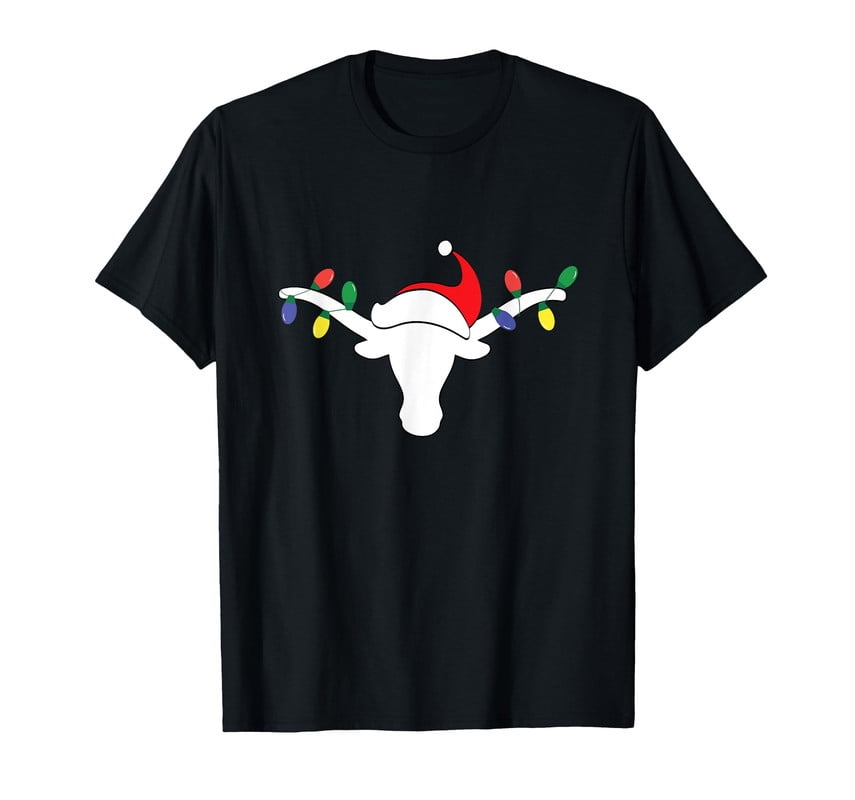 White Longhorn Christmas Lights Santa hat Horn Antlers T-Shirt ...