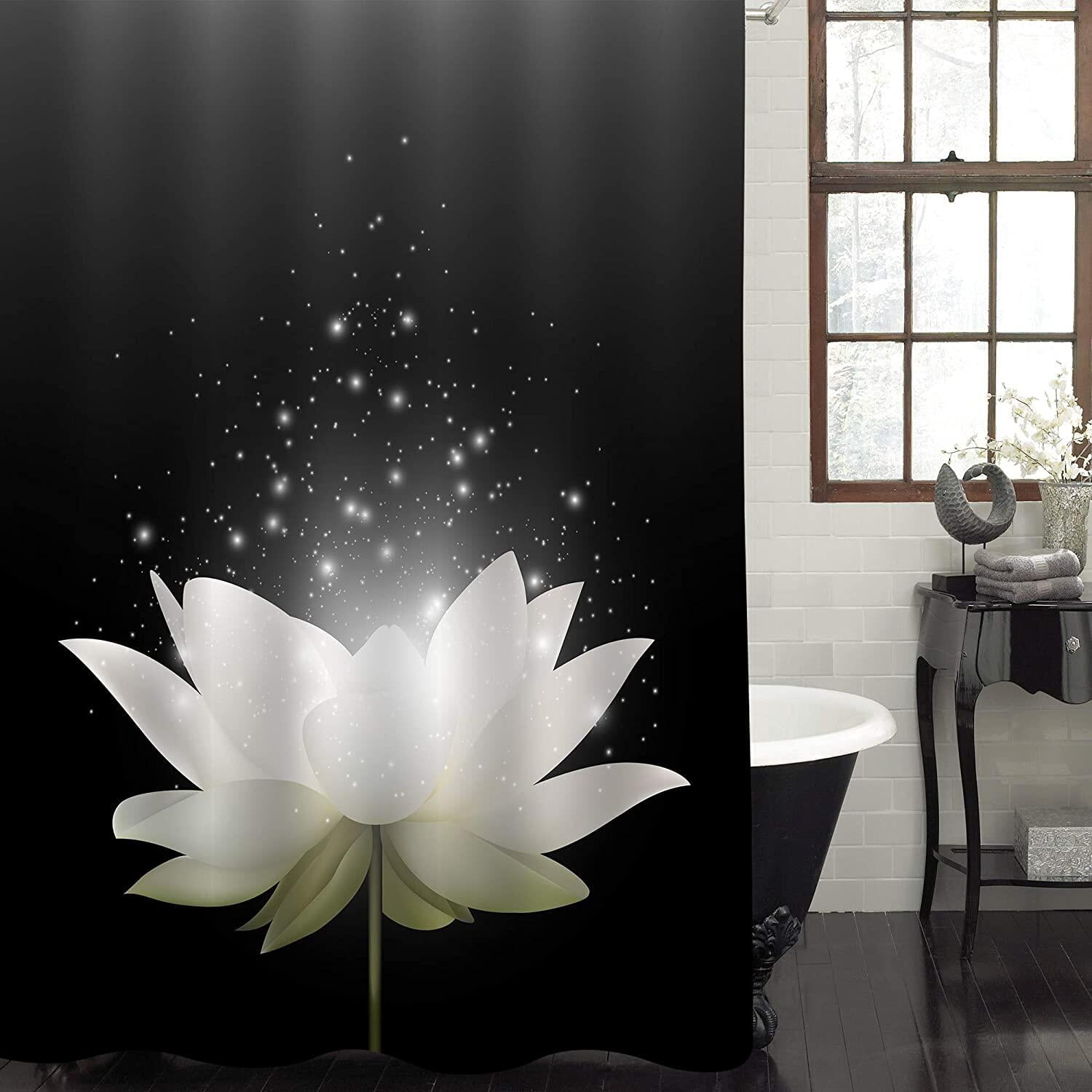 White Lotus Flower Shower Curtains for Zen Spa Bathroom Decor Asian ...