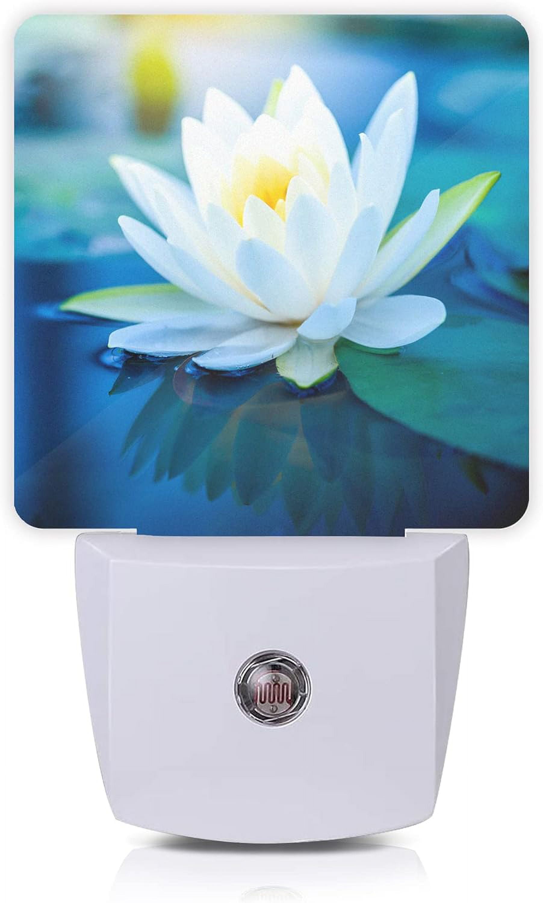 White Lotus Night Light,Beautiful Flower Plug-in Night Lights with Dusk ...