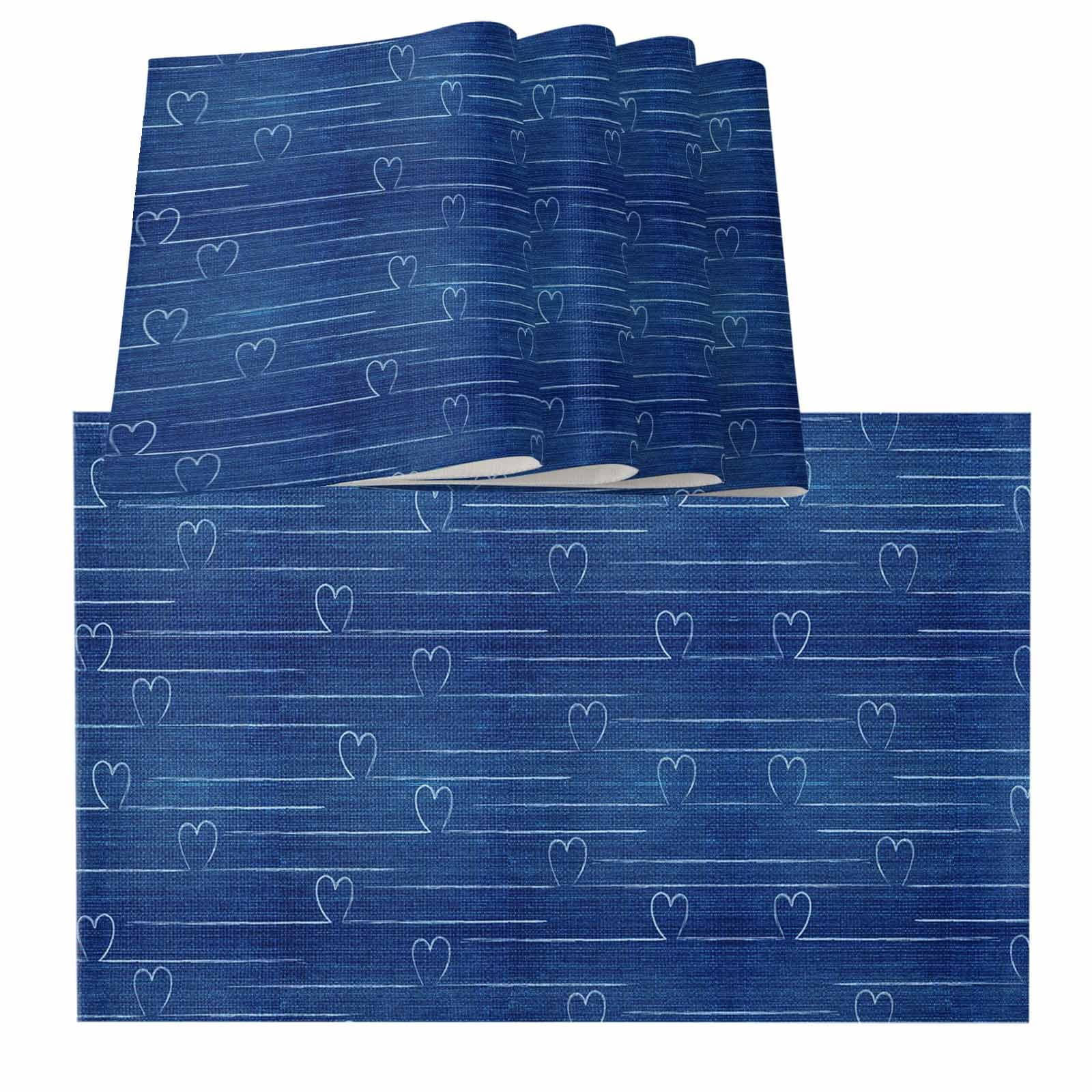 White Love Heart Placemats for Dinning Table Set of 6, Vintage Denim ...