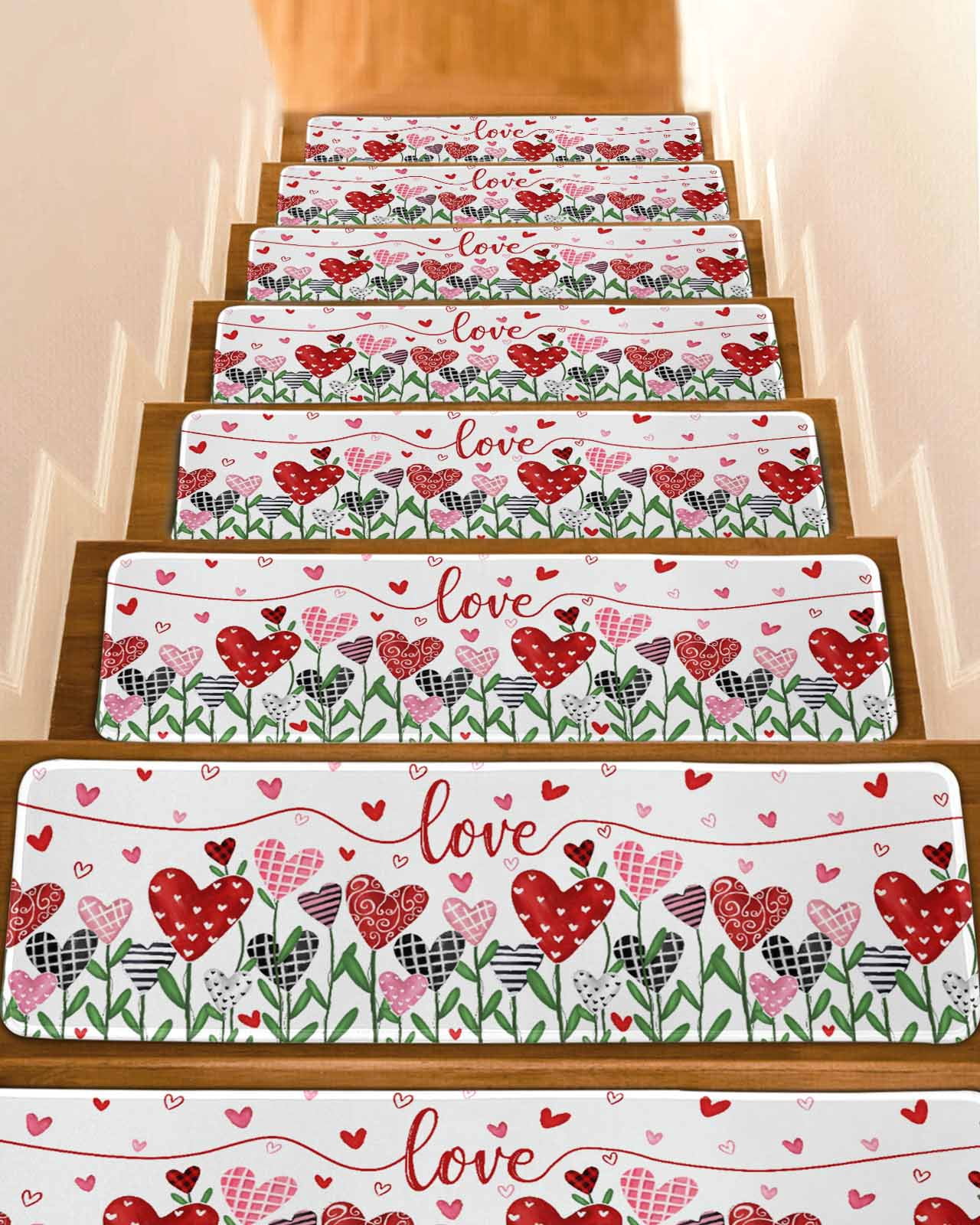 White Love, Stair Treads for Wooden Steps Indoor Runner Rug Carpet ...