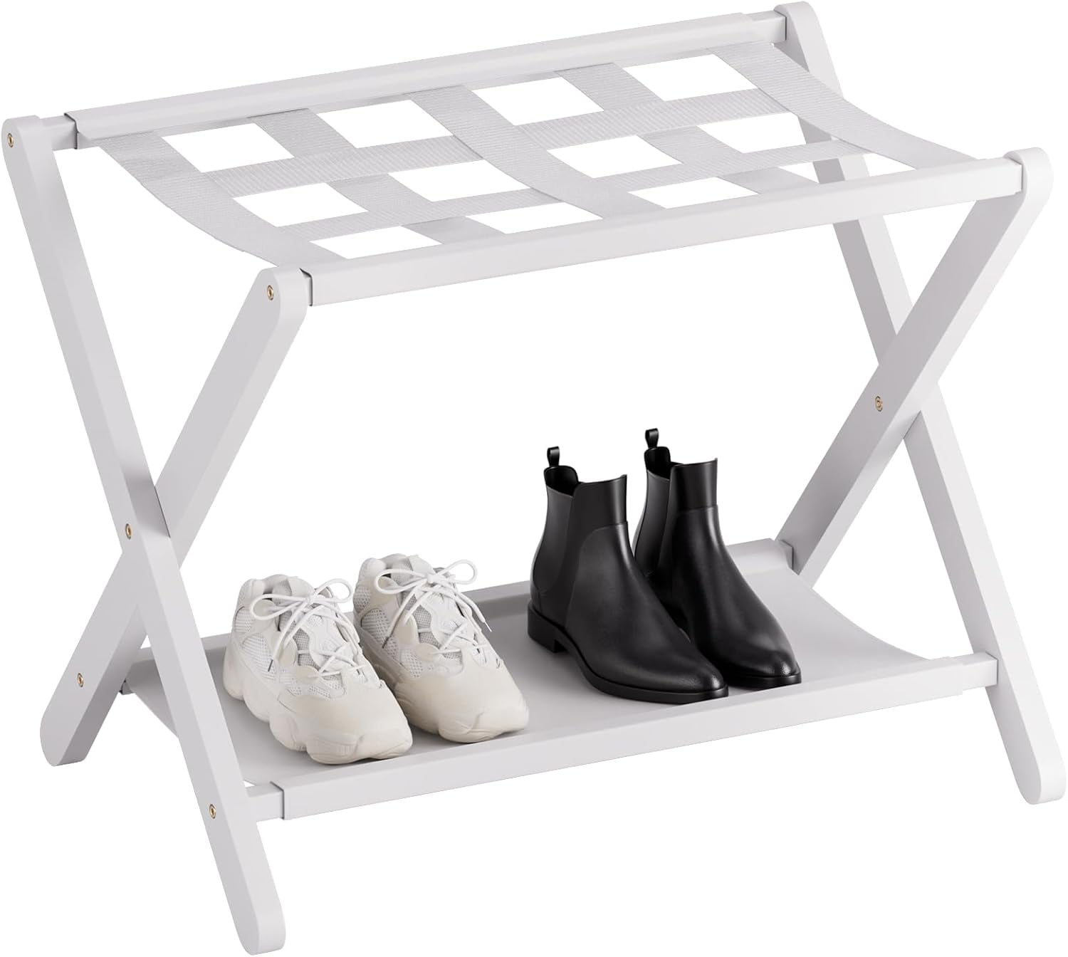 White Luggage Rack, Folding Suitcase Stand, Bamboo Luggage Holder with ...