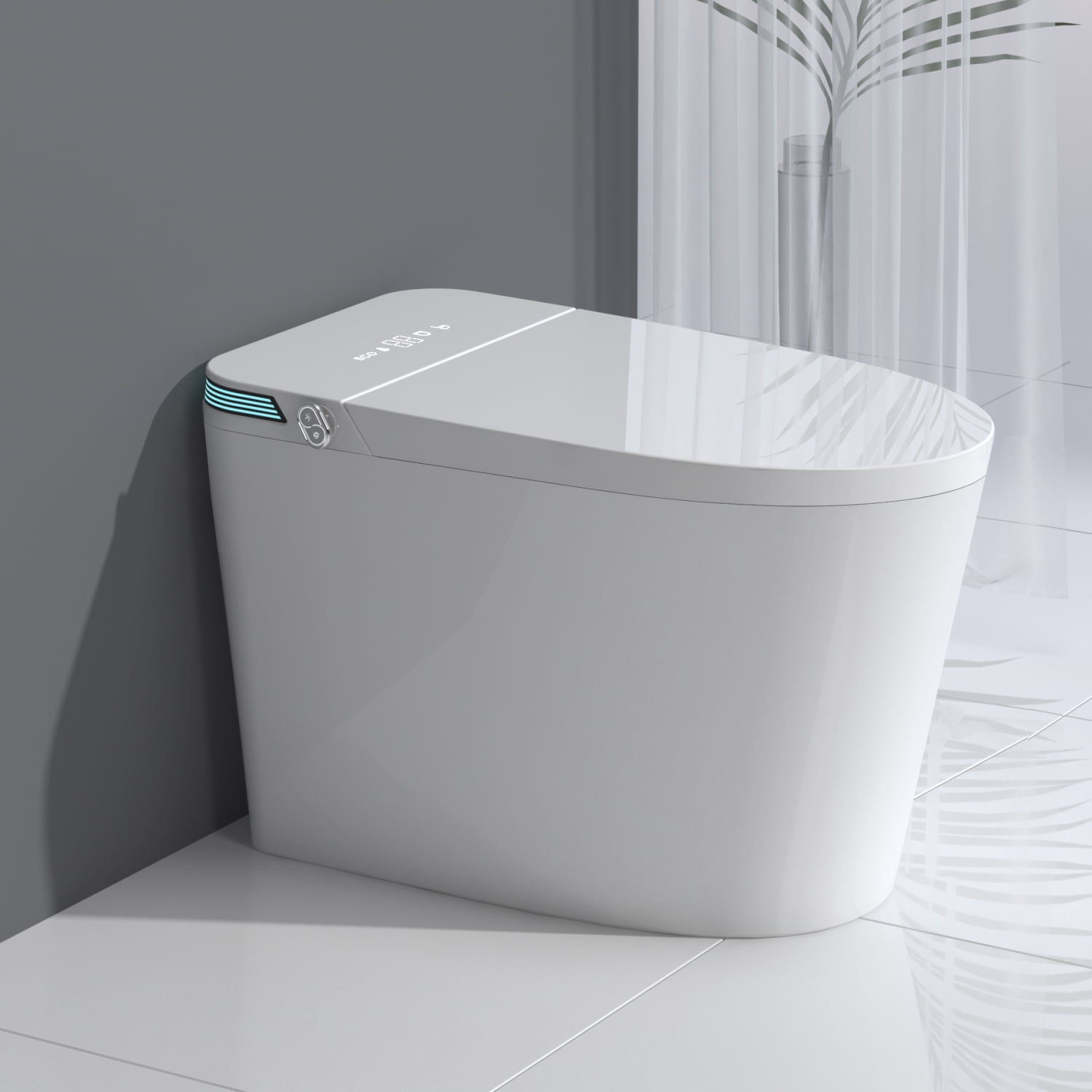 White Luxury Smart Toilet with Auto Flush Heated Bidet Seat Warm Water ...