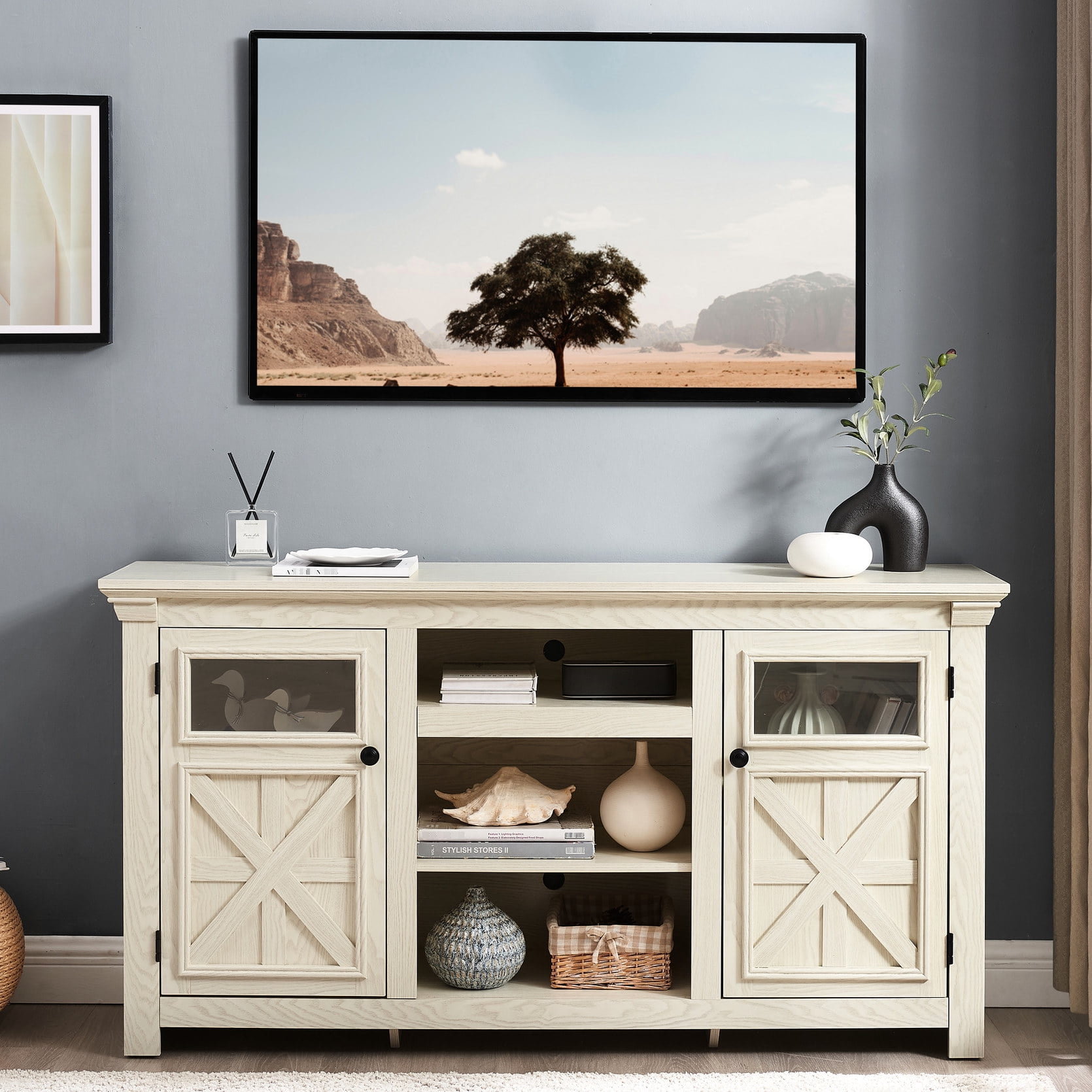 White MDF Cabinet with Storage / Classic Look and Secure Straps for ...