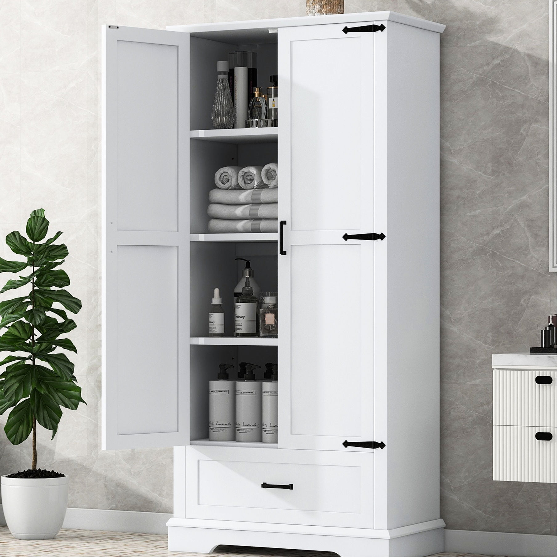 White MDF Cabinet with Two Doors, One Drawer and Water - proof Surface ...