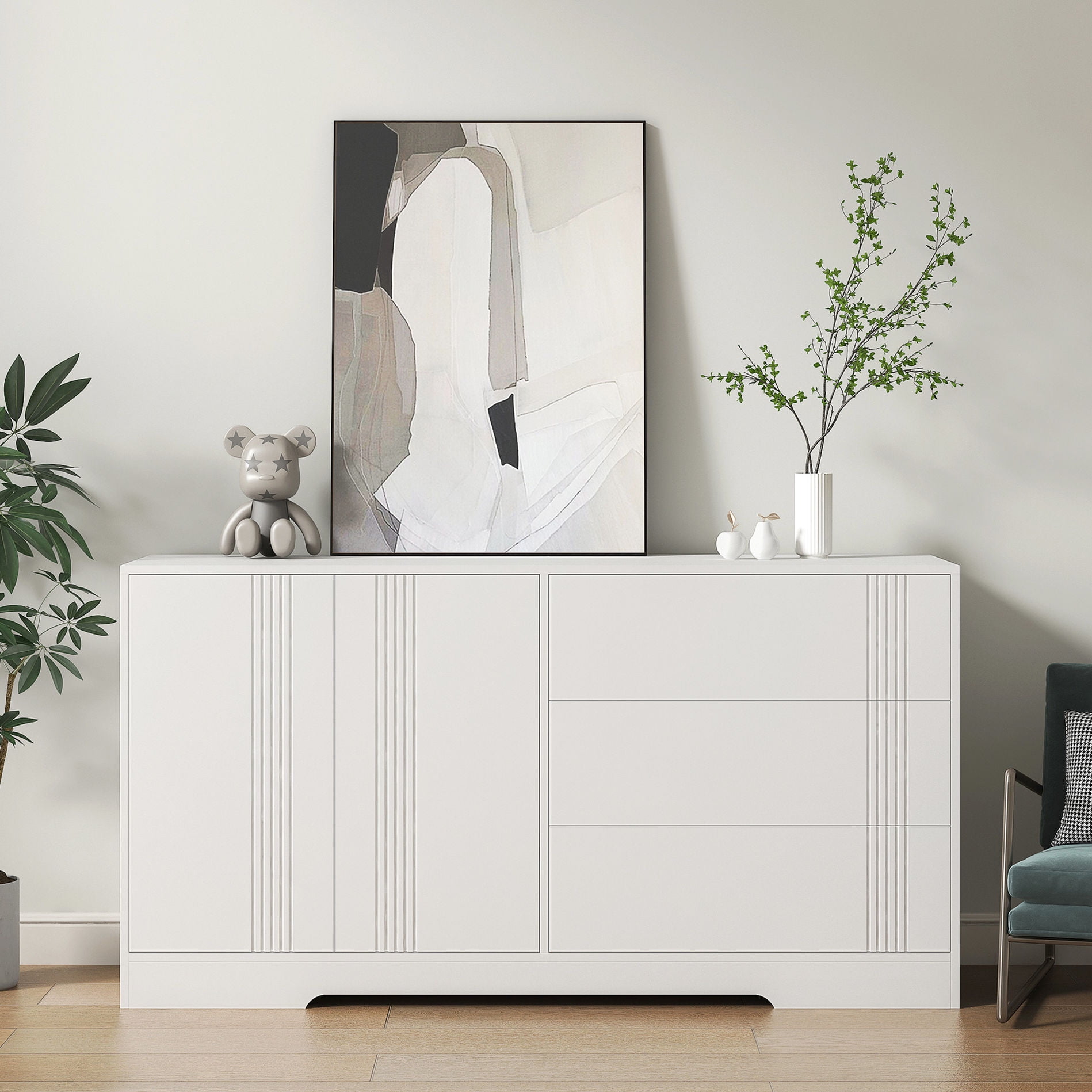 White MDF Coffee Bar with Drawers and Adjustable Dividers in Kitchen ...