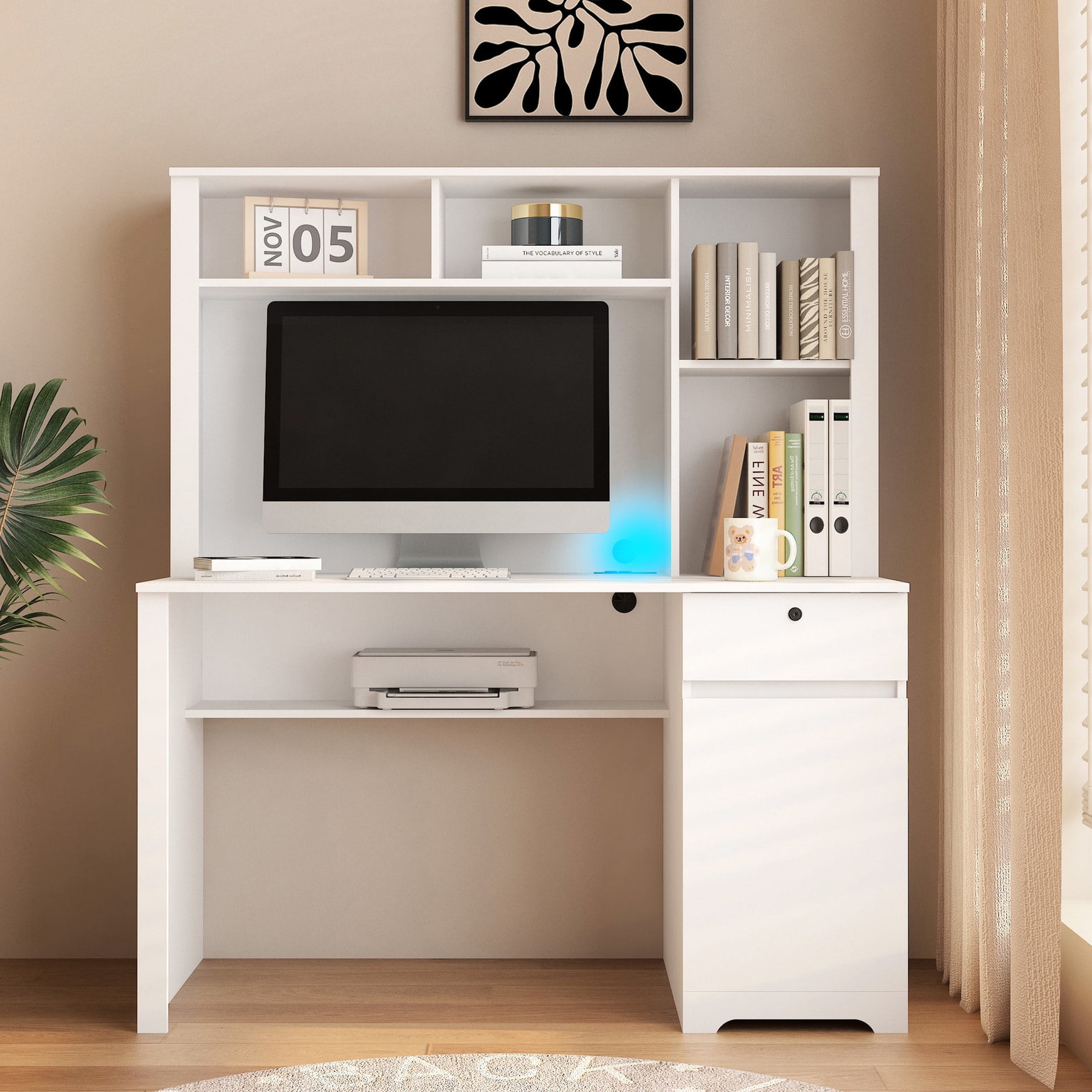 White MDF Desk with Wide Surface, Monitor Stand - For Laptop Users ...