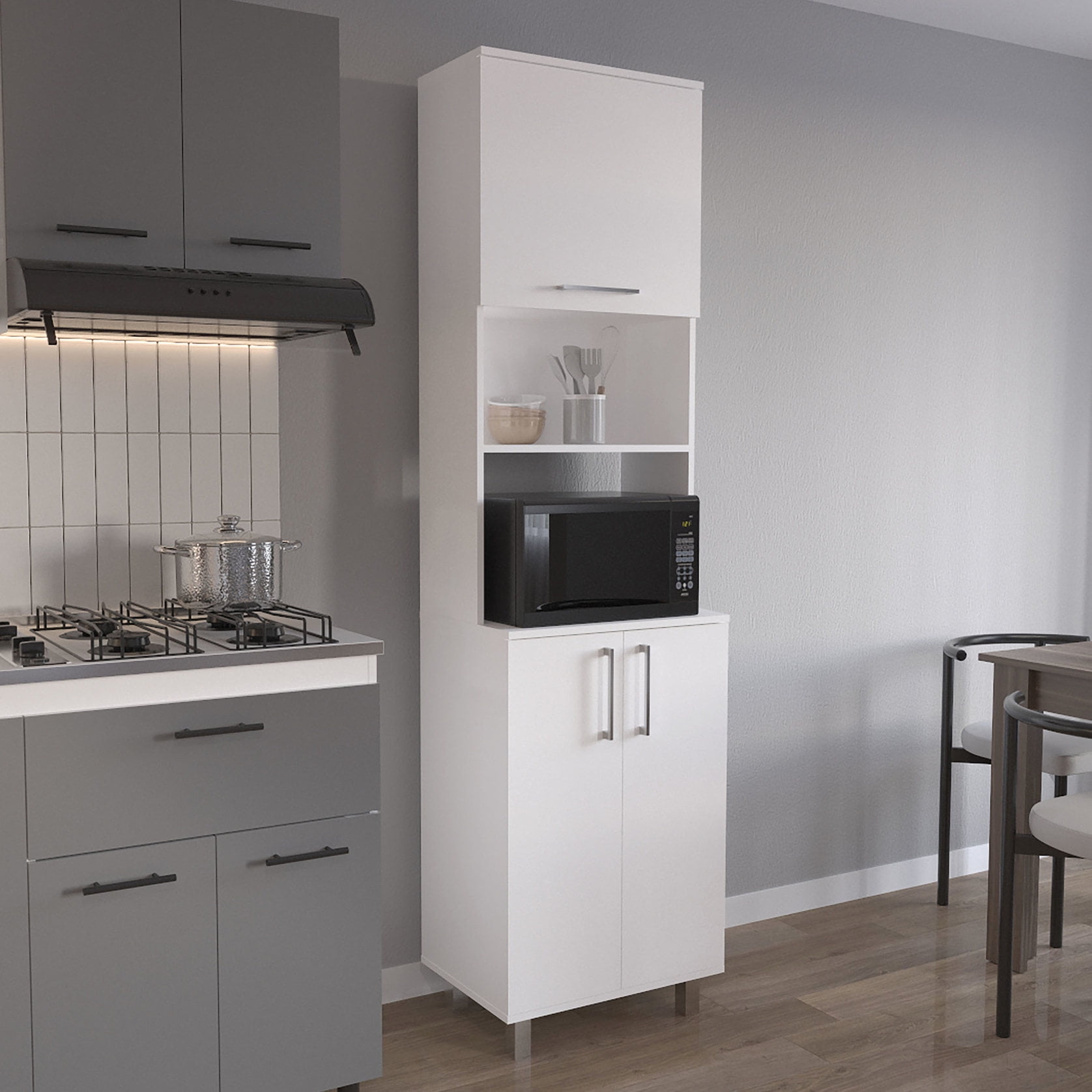 White MDF Kitchen Pantry | Keep Microwaves, Coffee Makers Organized ...