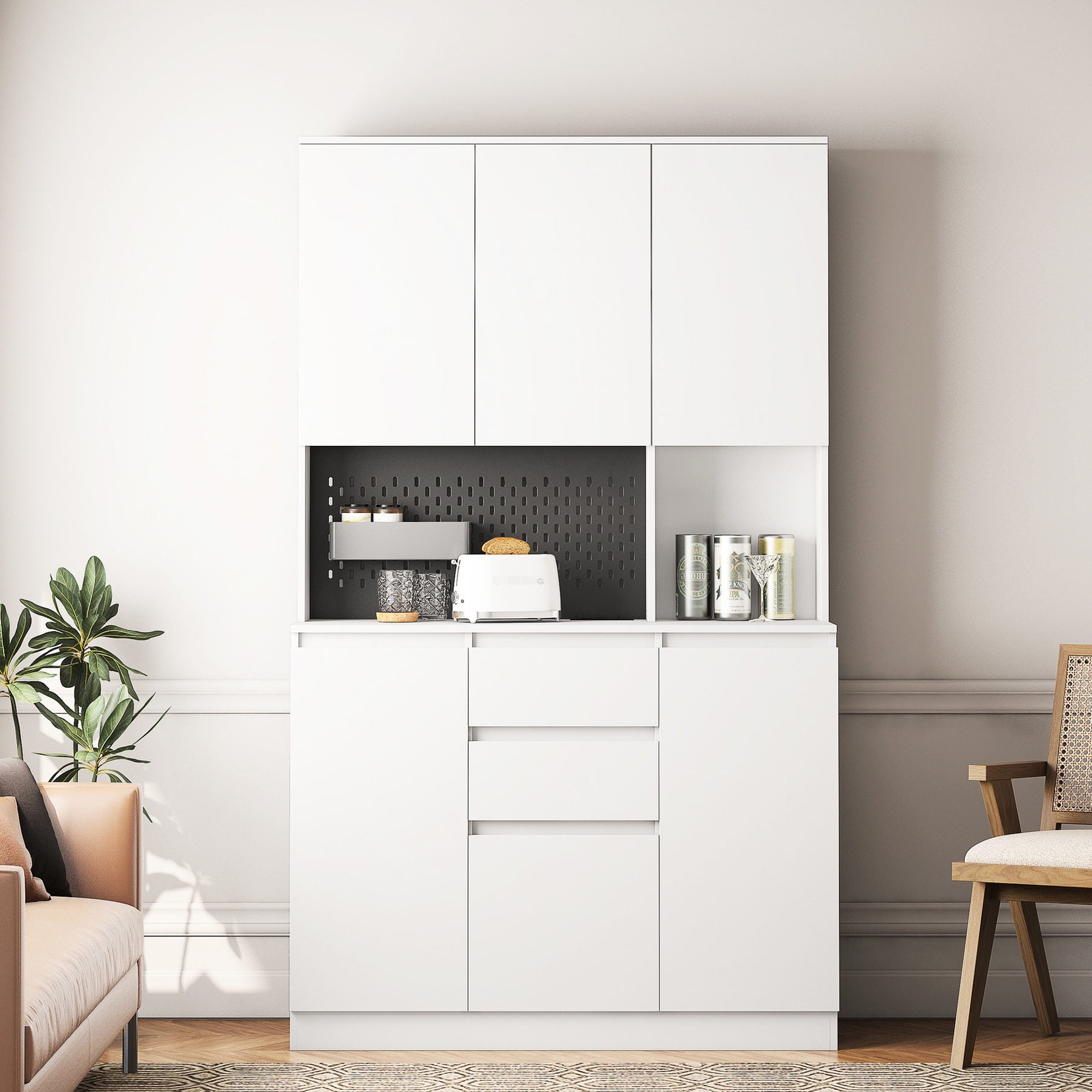 White MDF Material - Multiple Door Storage - Kitchen Buffet Server ...