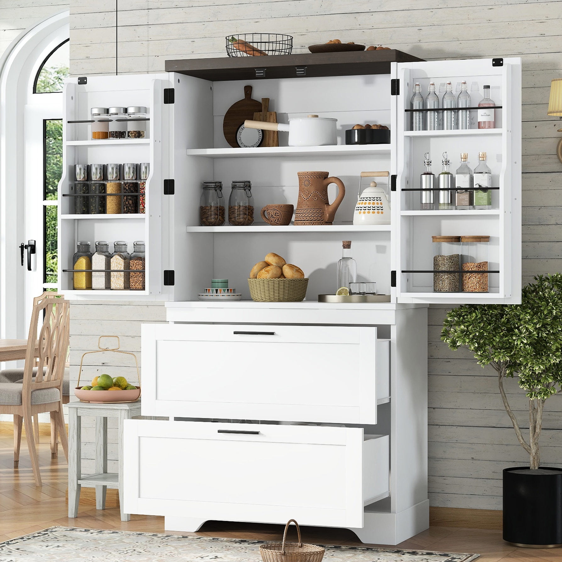 White MDF Storage Cabinet - X Pattern for Rustic Appeal - Kitchen ...