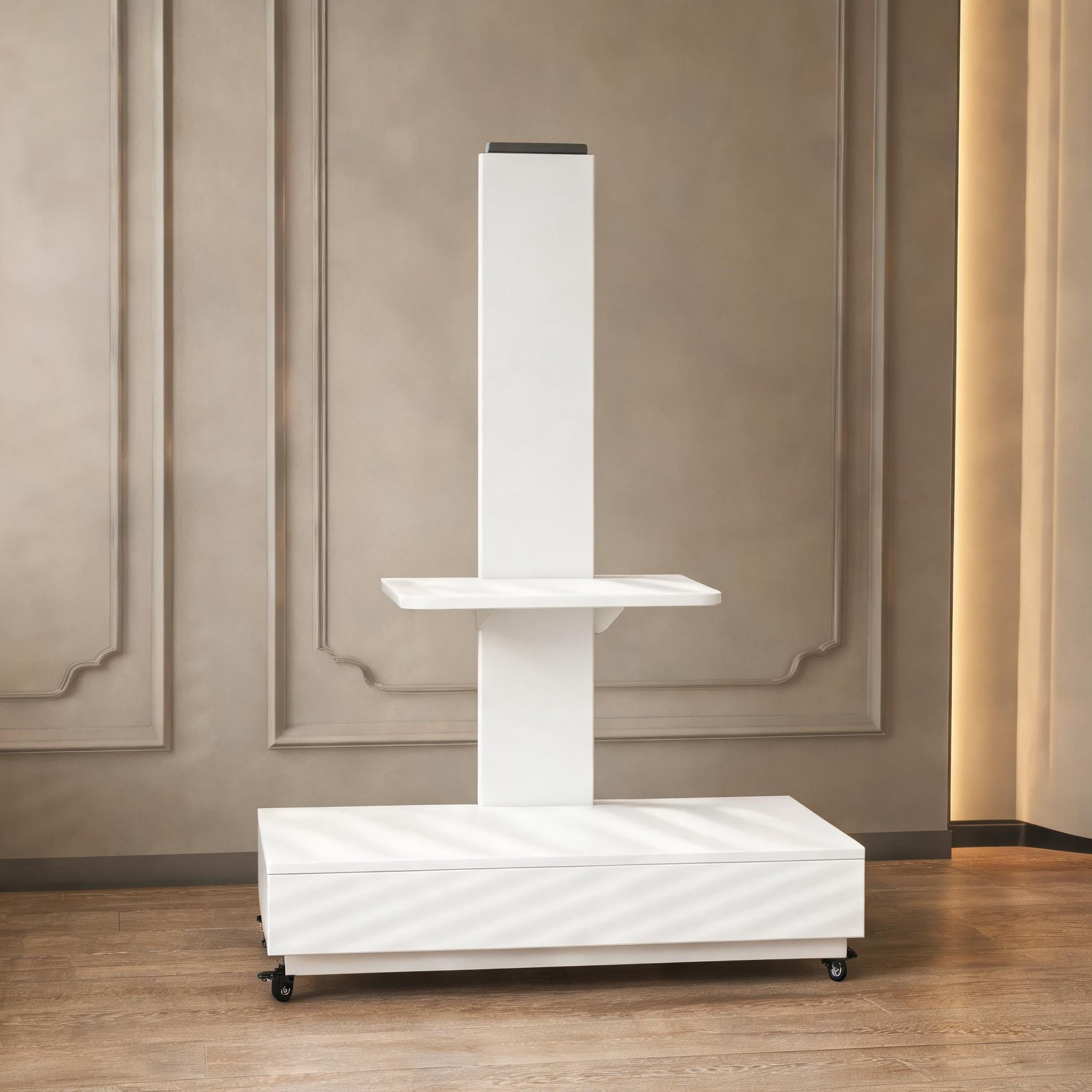White MDF and Metal Mobile TV Stand for Living Room, Bedroom, Office ...