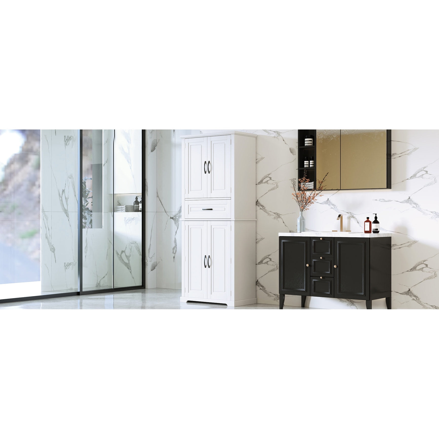 White MDF storage cabinet with adjustable shelf and smooth opening ...