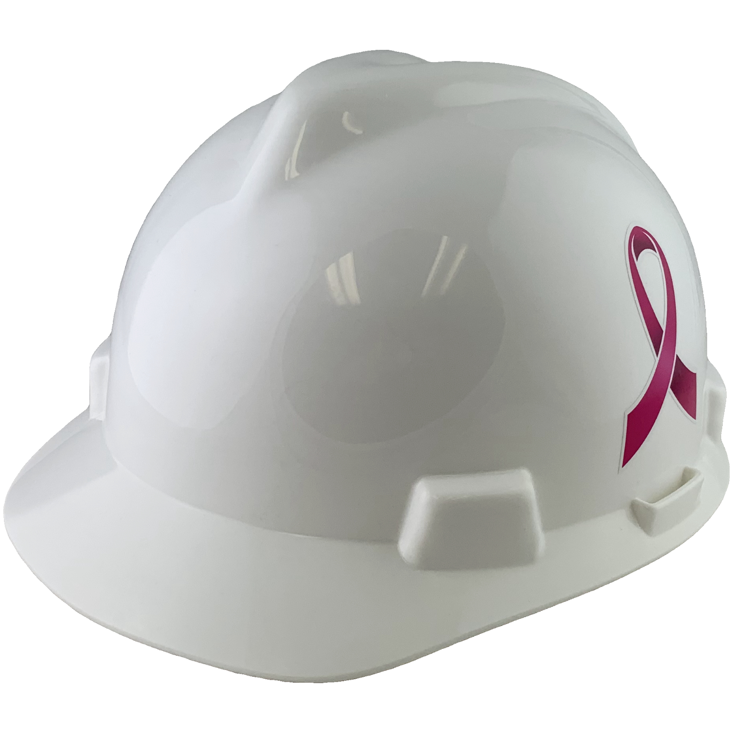 White MSA Cap Style V-Gard Hard Hat with Breast Cancer Awareness Ribbon ...