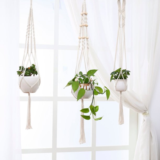 White Macramé Plant Hangers Set of 5 - Walmart Business Supplies