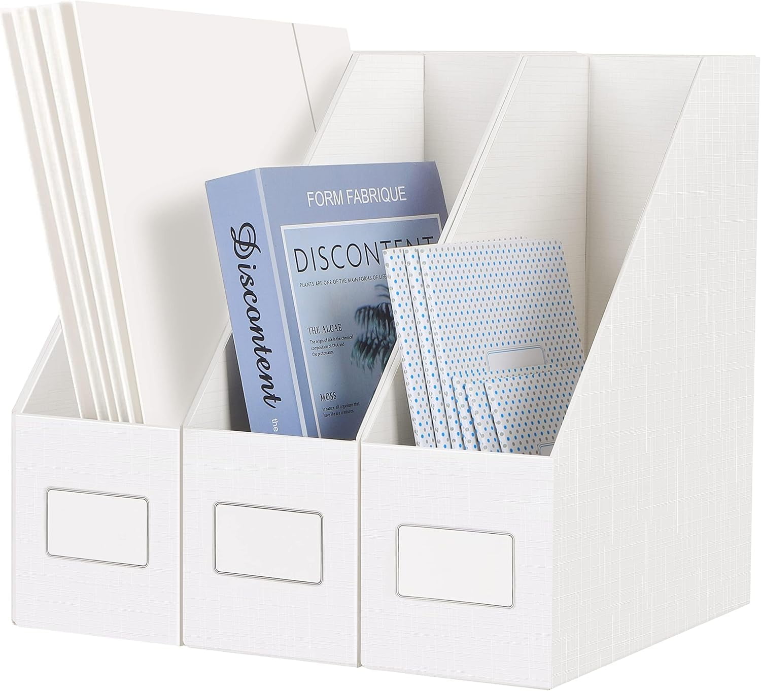 White Magazine File Holders, 3 Packs Sturdy Cardboard File Rack, Office ...