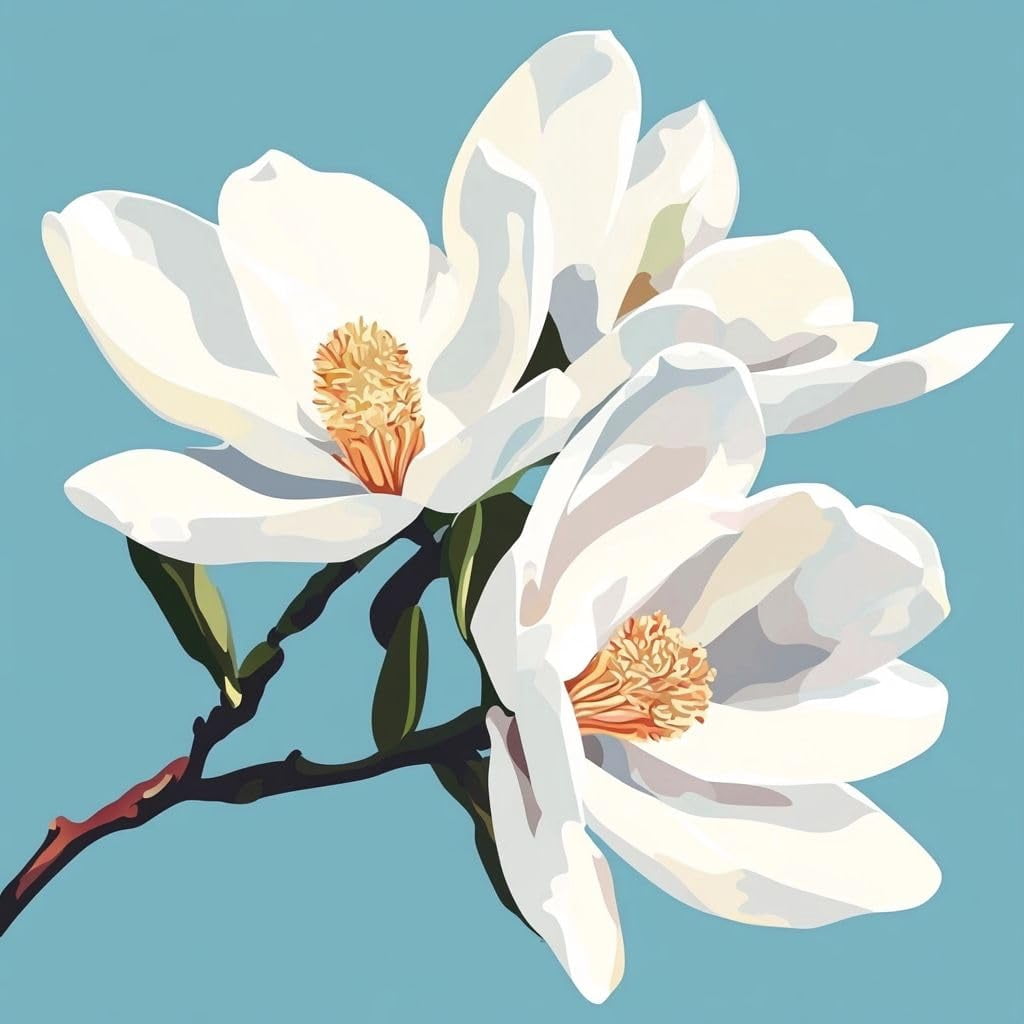 White Magnolia Flowers DIY 5D Diamond Art Painting by Number Kits for ...