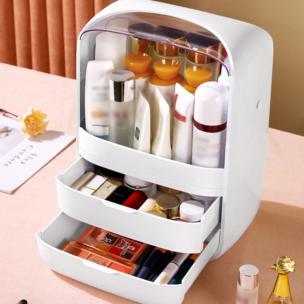 White Makeup Organizer with Double Open Transparent Cover, Portable ...