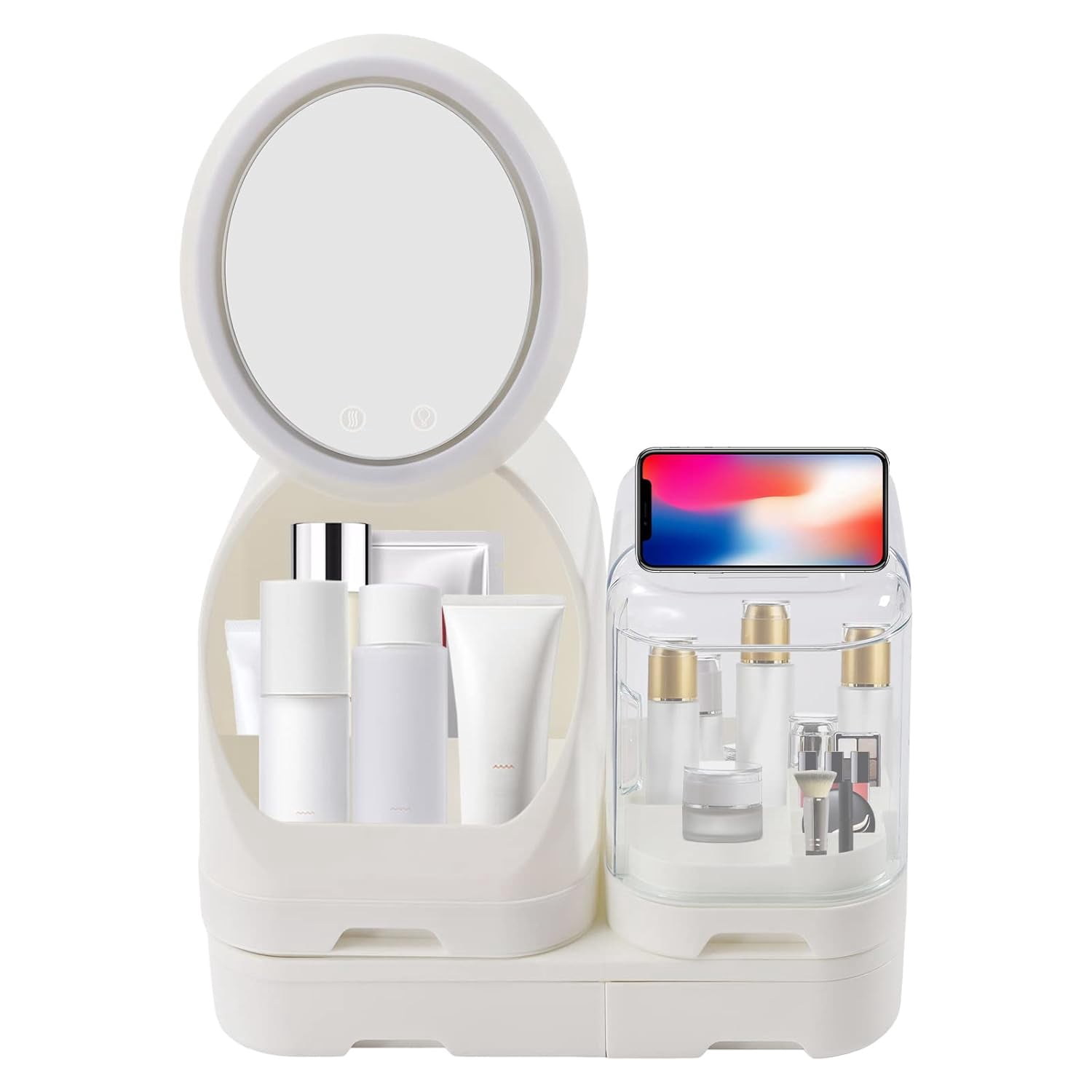 White Makeup Organizer Tabletop Cosmetic Storage Display Cases Cosmetic ...