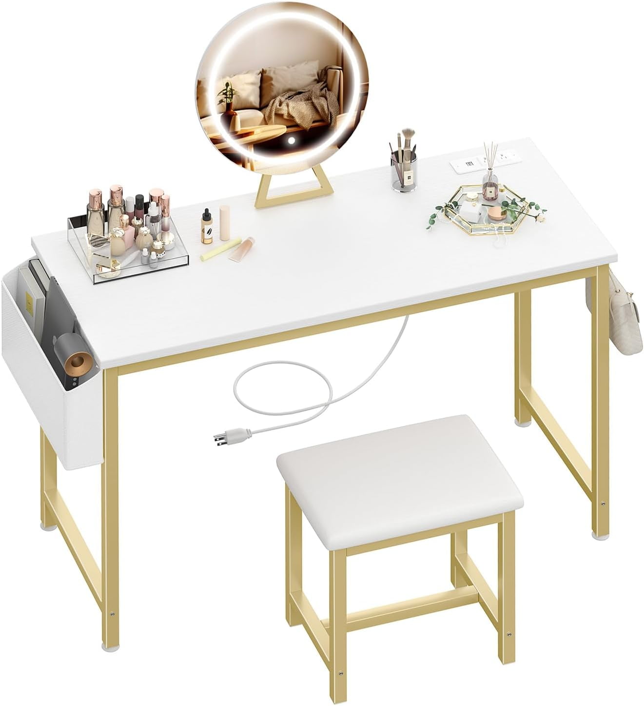 White Makeup Vanity Desk with Lights - 40“ Vanitys with Lighted Mirror ...