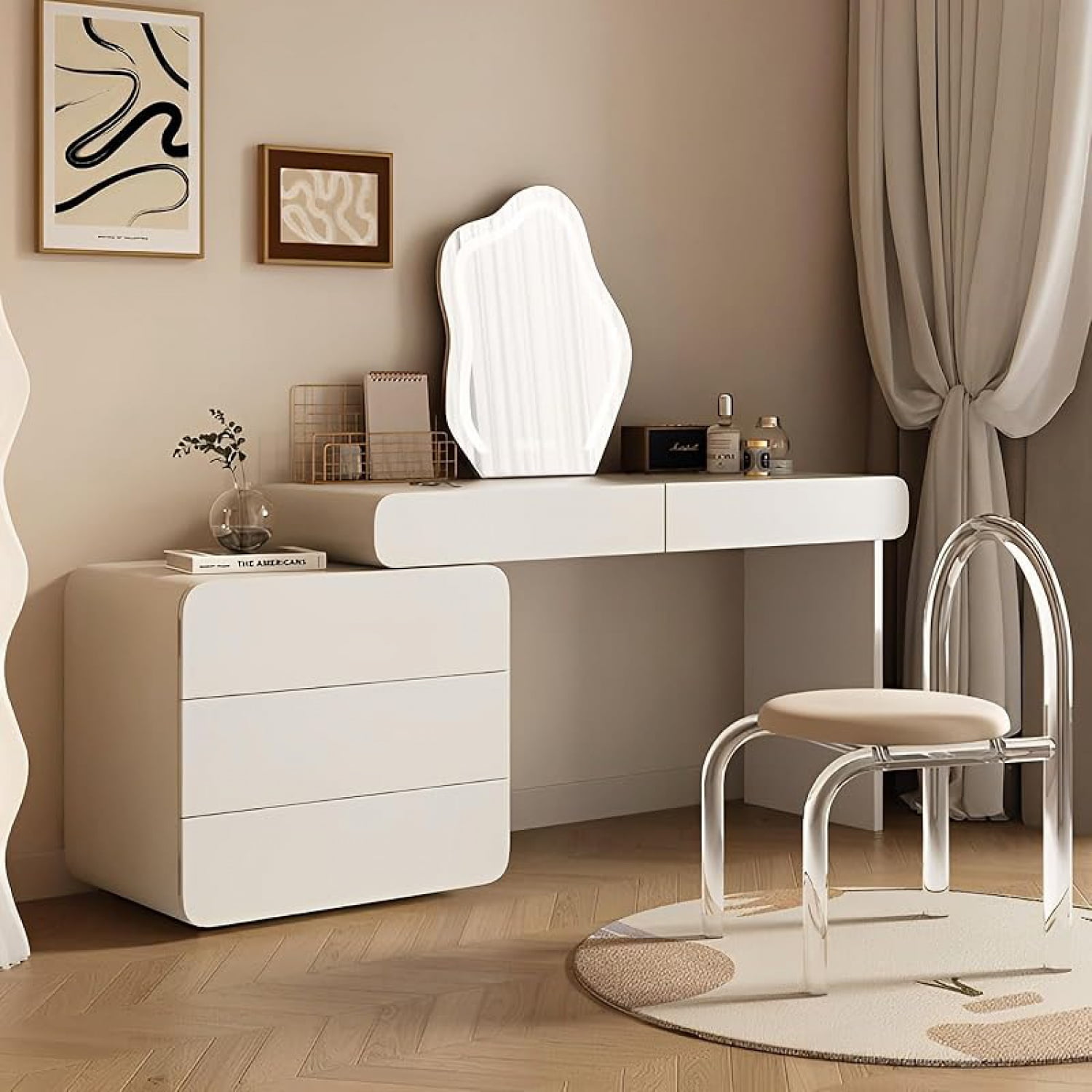 White Makeup Vanity with Mirror and Lights, Vanity Set with Free ...