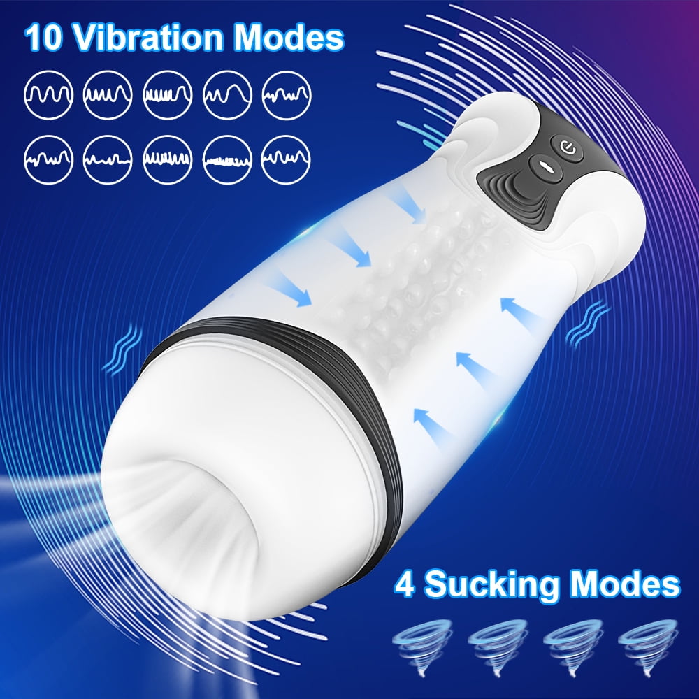 White Male Pocket Stroker with 4 Suction & 10 Vibration Modes Automatic Male Vibrator ...