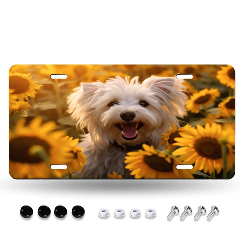 White Maltese Dog With Mouth Open License Plate Frame, Decorative ...