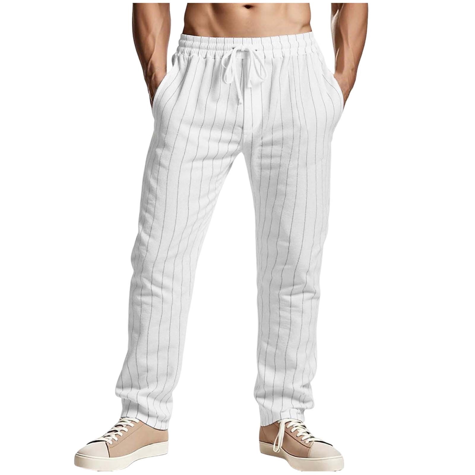 White Man Faux Gauze Linen Track Gym Lounge Running Trousers Pants for ...