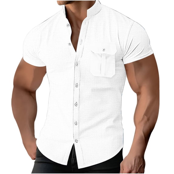 White Man Short Sleeve Tops Oversized Blouses for Man Collared Neck ...
