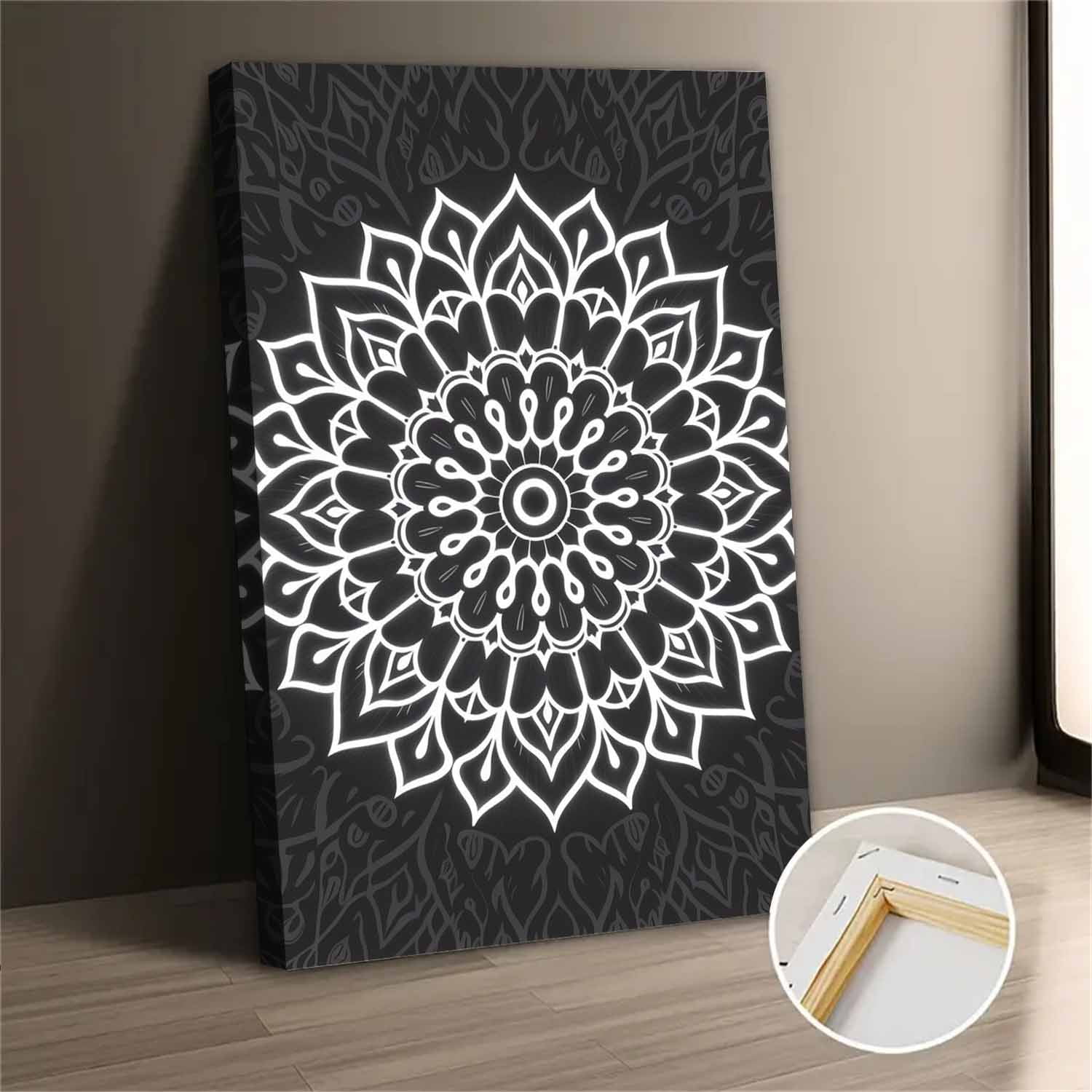 White Mandala Canvas Wall Art Print For Bedroom Living Room Decor ...