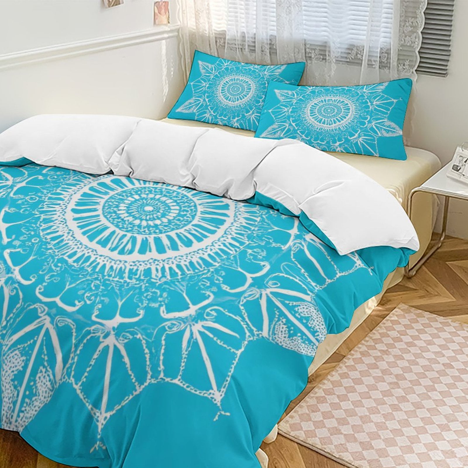 White Mandala on Turquoise Duvet Cover Set Bedding Set Polyester Quilt ...