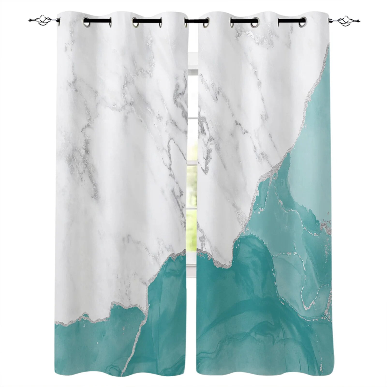 White Marble Aqua Green Curtains for Living Room Kids Bedroom Blinds ...