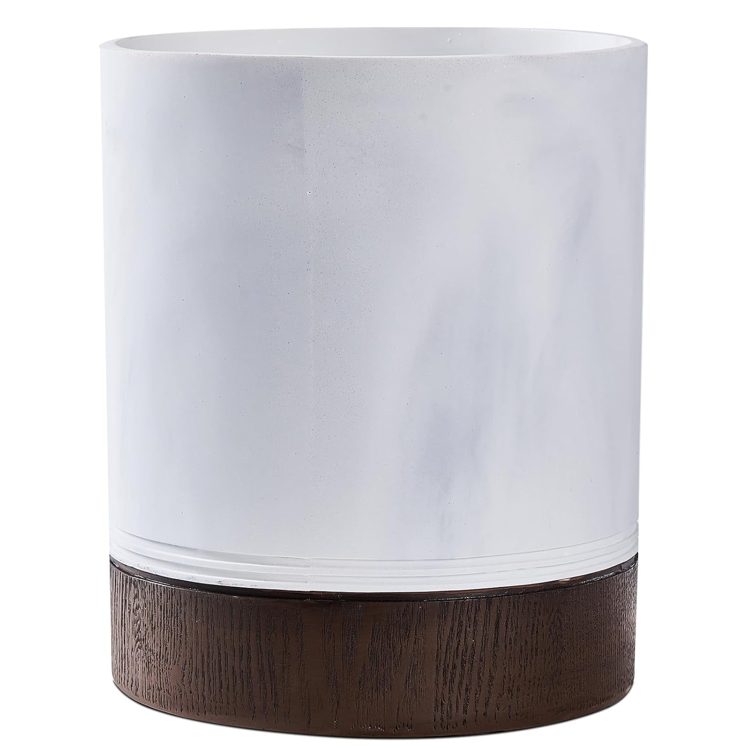White Marble and Brown Wood Round Wastebasket, Resin Small Round ...