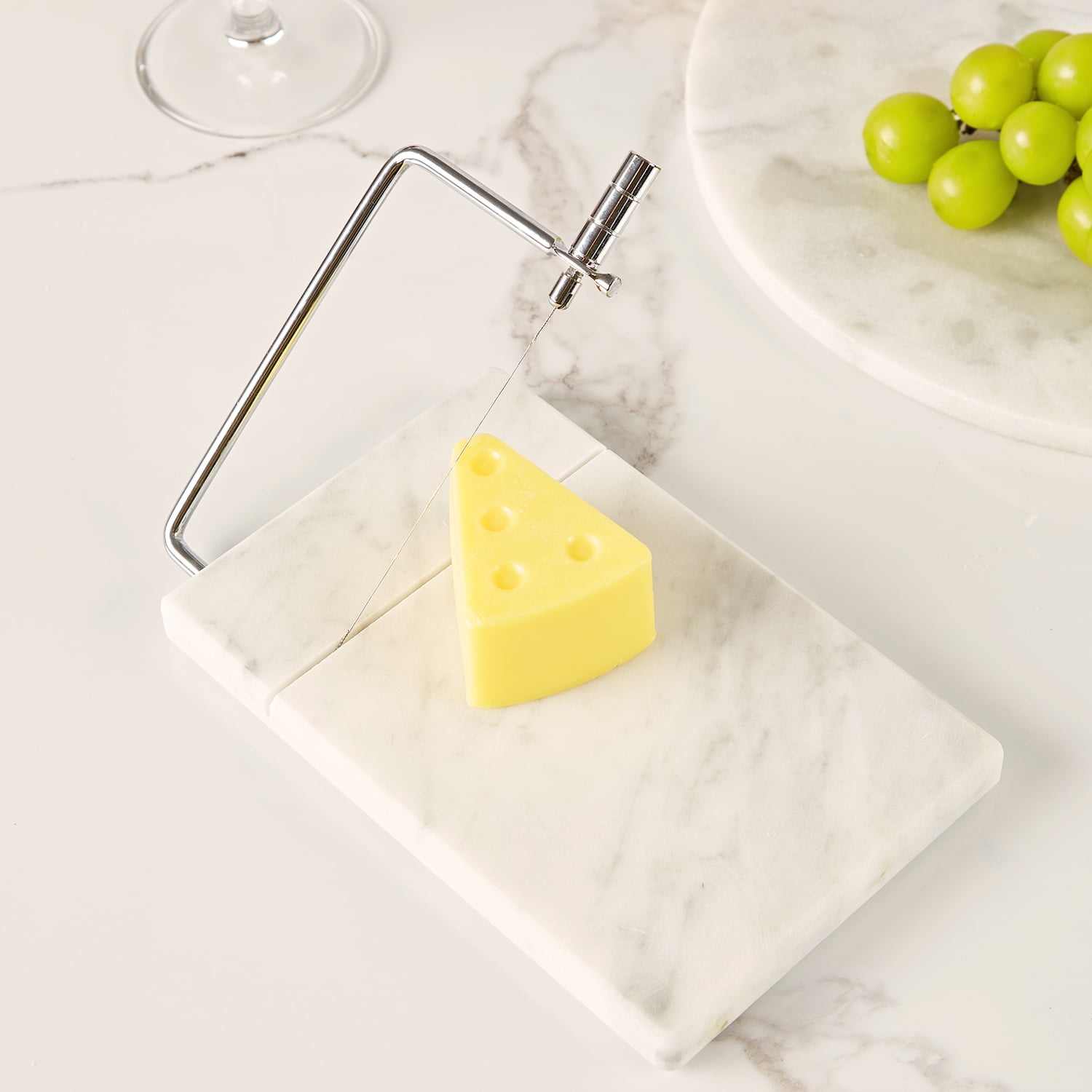 White Marble Cheese Slicer with Stainless Steel-Unique Veining and ...