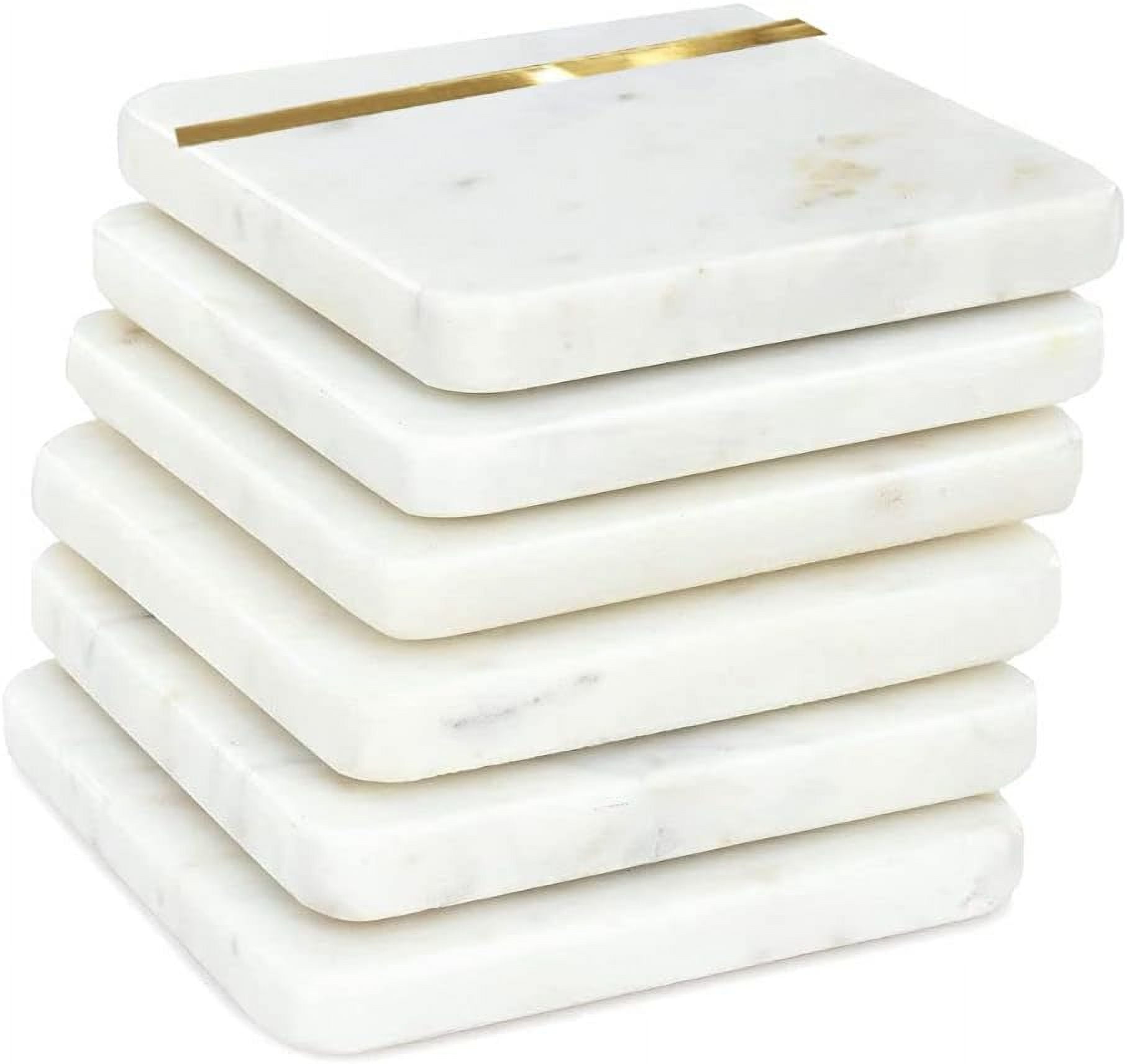 White Marble Coaster Set - 4 Inch Coasters Set of 6 - Ceramic Drink ...